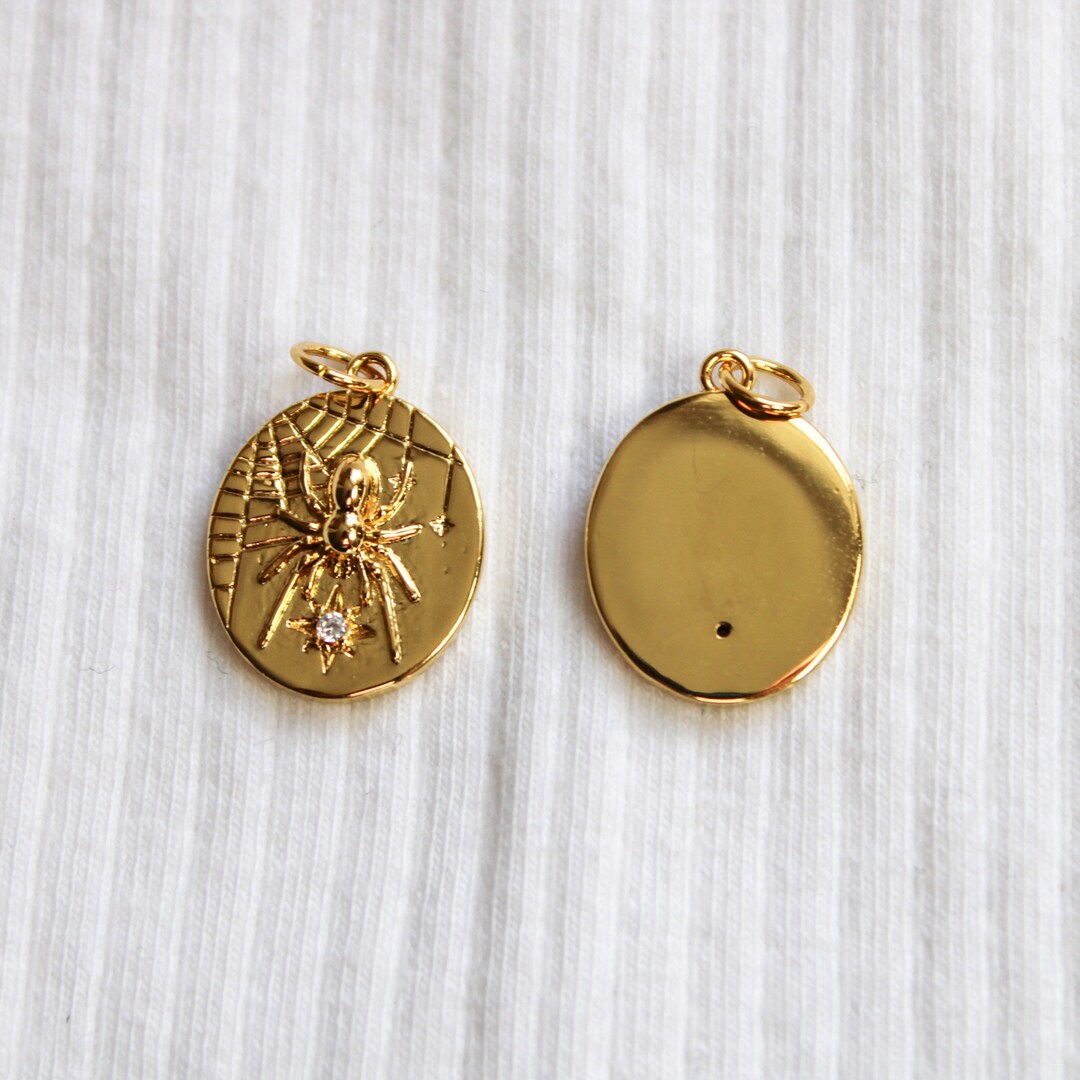 Gold Spider With Cobweb Charm Halloween Charms Rhinestone Charms Set of ...