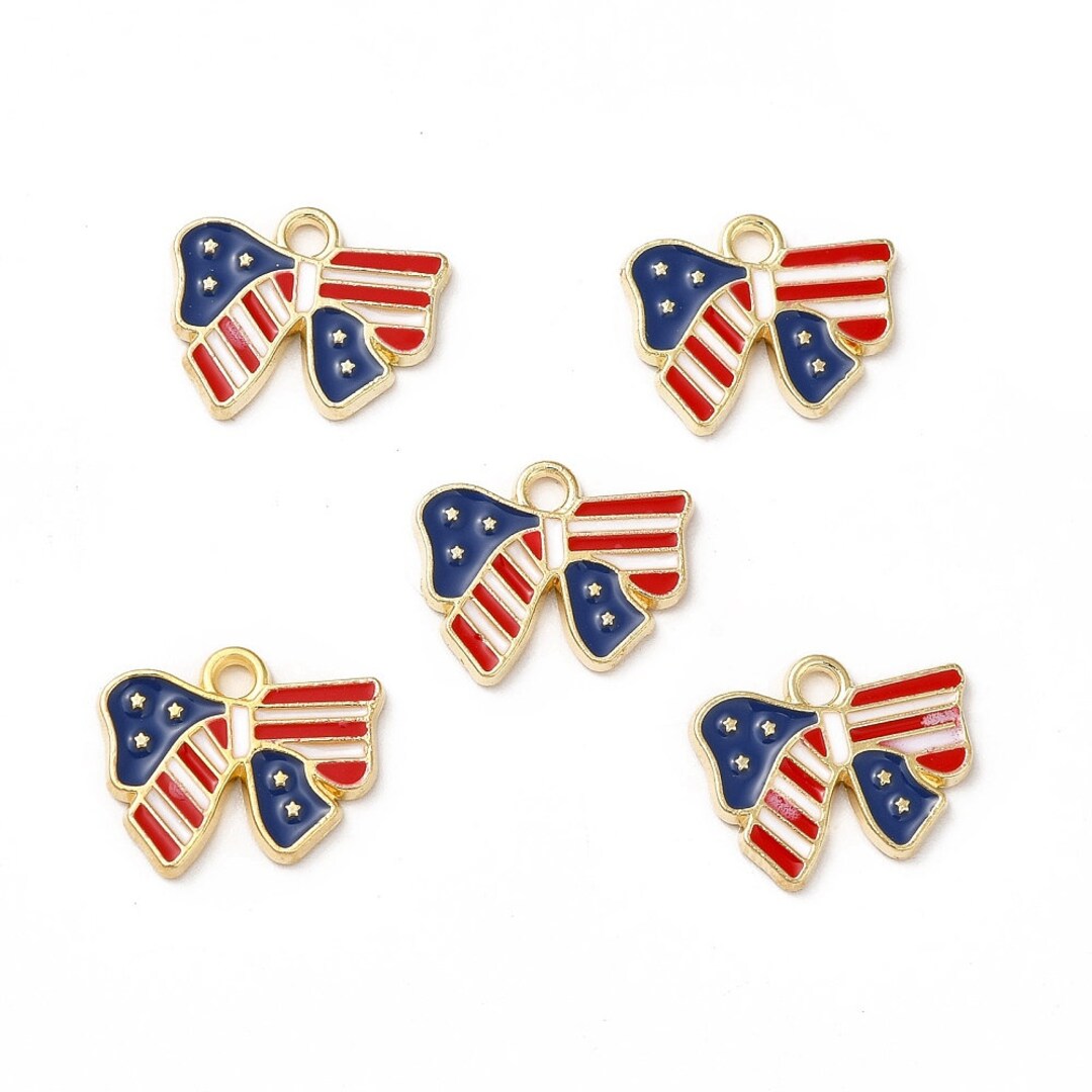 Gold Enamel American Flag Bow Charm | 4th of July Charms | Patriotic ...
