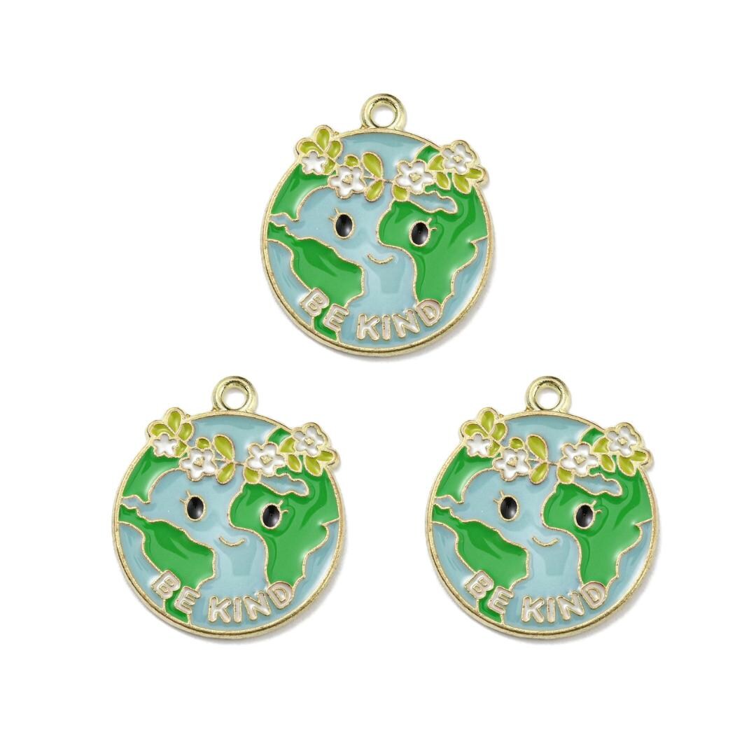 Gold Enamel Be Kind Earth Charm | Earth Day Charms - Etsy