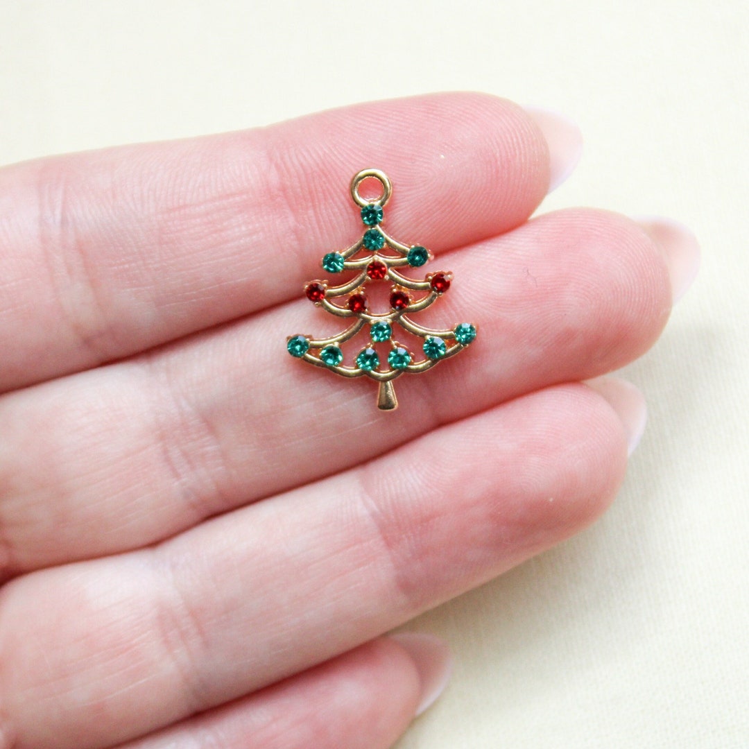 Gold Rhinestone Christmas Tree Charm Christmas Charms Bulk - Etsy
