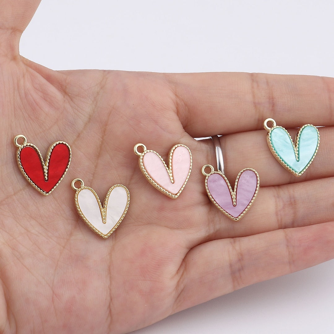 Gold Acrylic Heart Charm Heart Charms Bulk Charms Set of 5 Charms Set ...