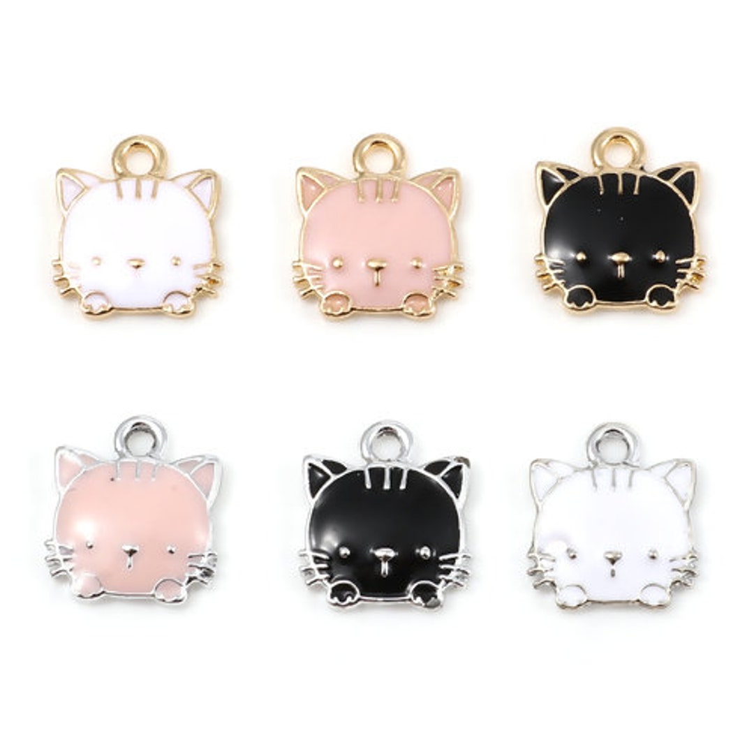 Enamel Cat Head Charm | Cat Charms | Animal Charms | Bulk Charms | Set ...