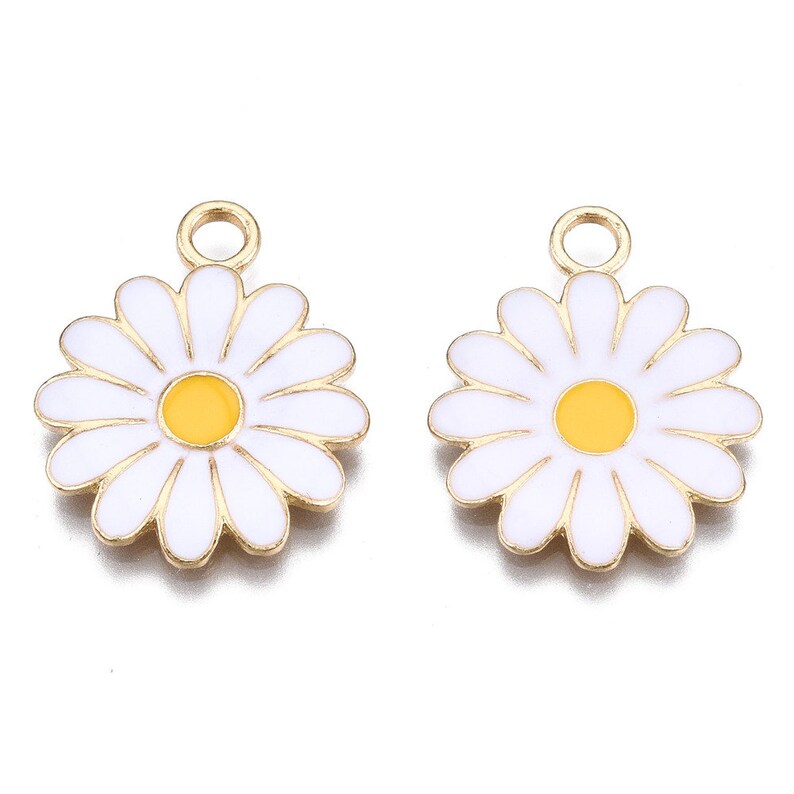 Gold Enamel Daisy Charm | Spring Charms | Floral Charms - Etsy