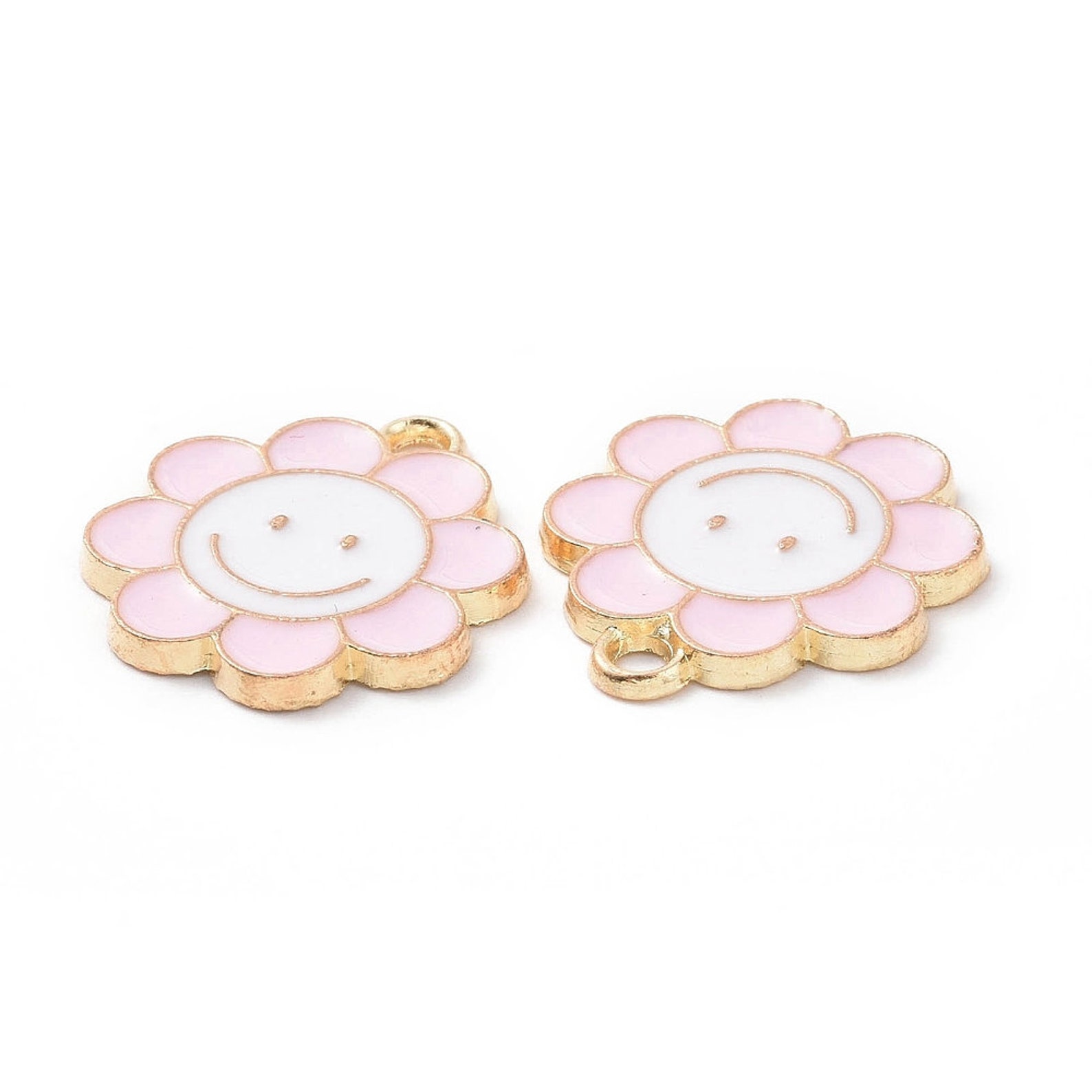 Gold Enamel Smiley Face Flower Charm | Spring Charms | Floral Charms ...