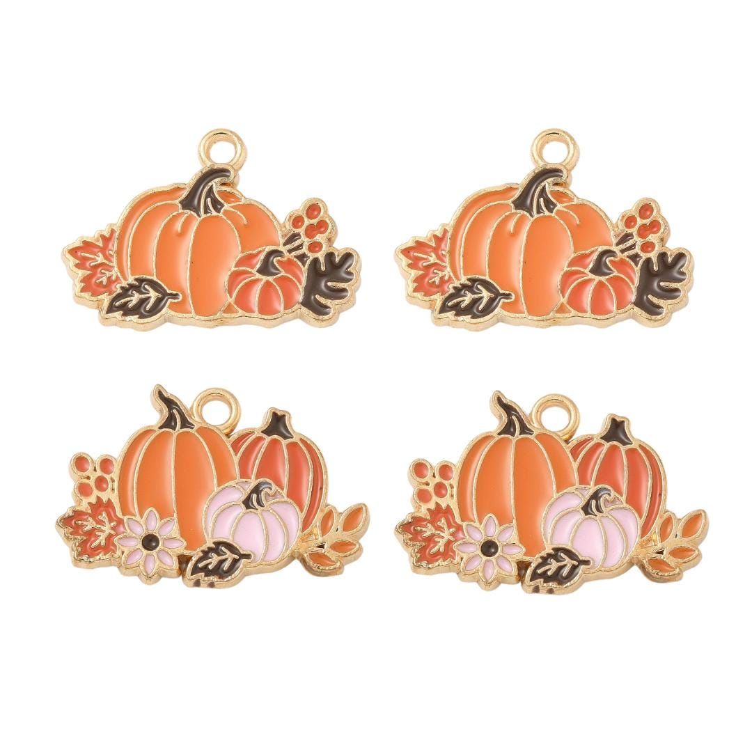 Gold Enamel Pumpkin Bundles Charm | Autumn Charms | Fall Charms - Etsy
