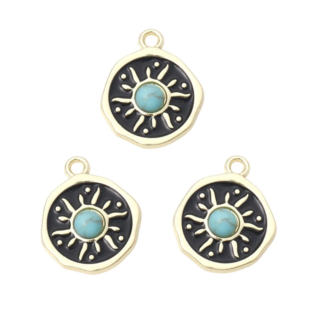 Gold-plated Imitation Turquoise Sun Charm | Weather Charms | Sun Charms ...