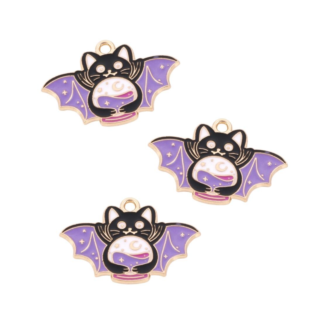 Gold-plated Enamel Bat With Crystal Ball Charm | Halloween Charms ...