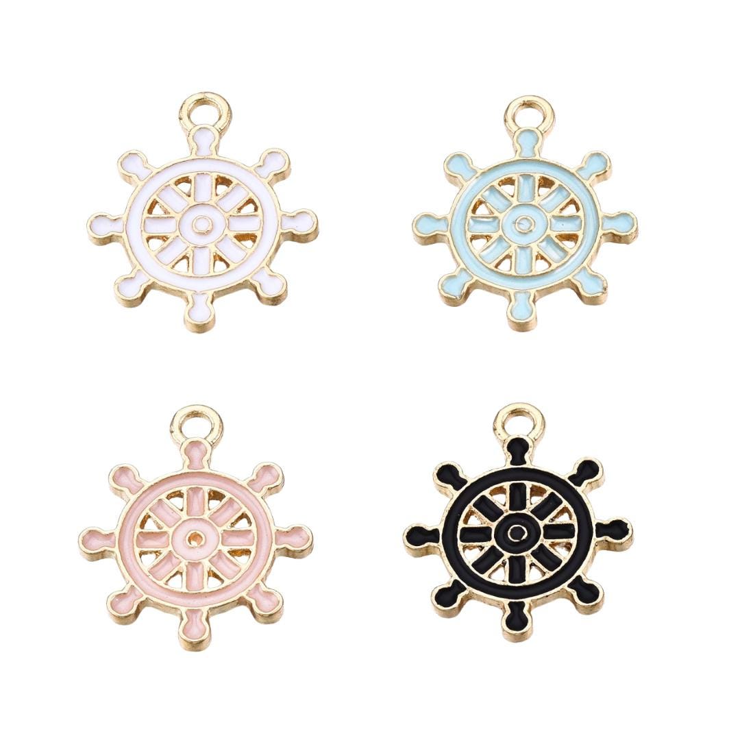 Gold Enamel Ship Wheel Charm | Summer Charms | Nautical Charms - Etsy