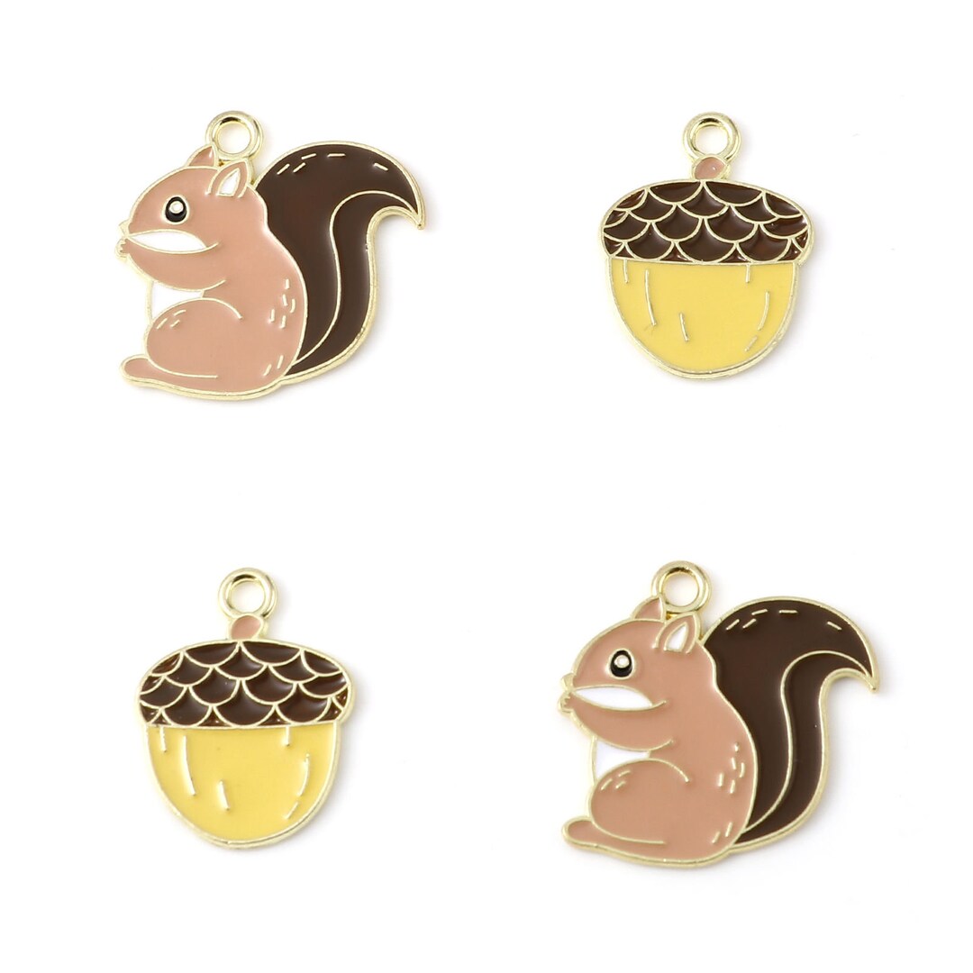 Gold-plated Enamel Squirrel and Acorn Charm | Autumn Charms | Fall ...