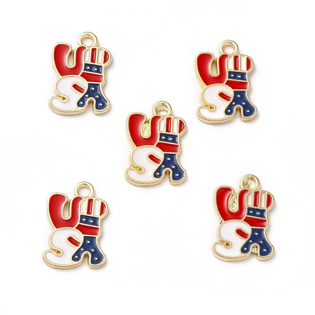 Gold Enamel USA Charm | 4th of July Charms | Patriotic Charm | 5 Charms ...