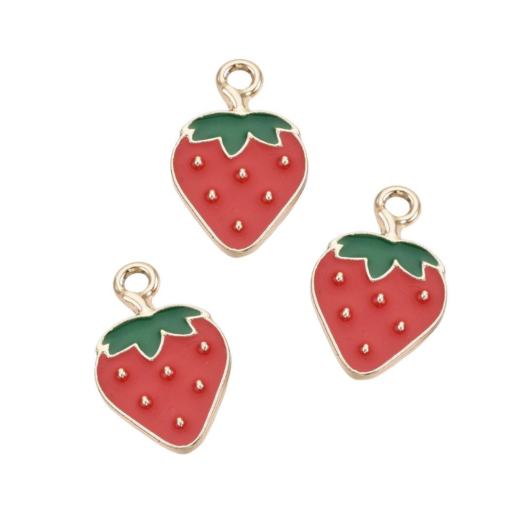 Gold Enamel Strawberry Charm | Fruit Charms | Strawberry Charms | Bulk ...