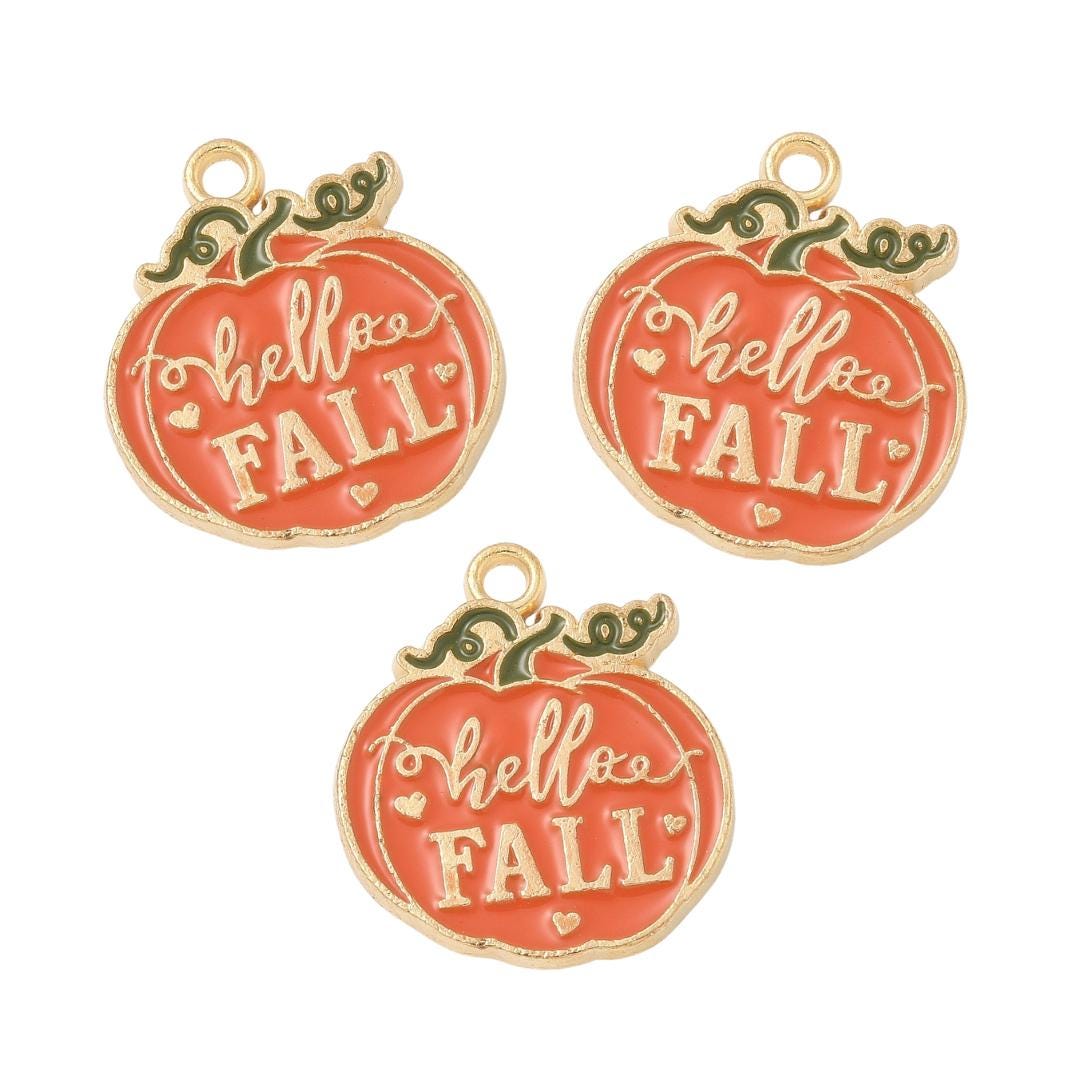Gold Enamel Hello Fall Pumpkin Charm | Autumn Charms | Fall Charms - Etsy