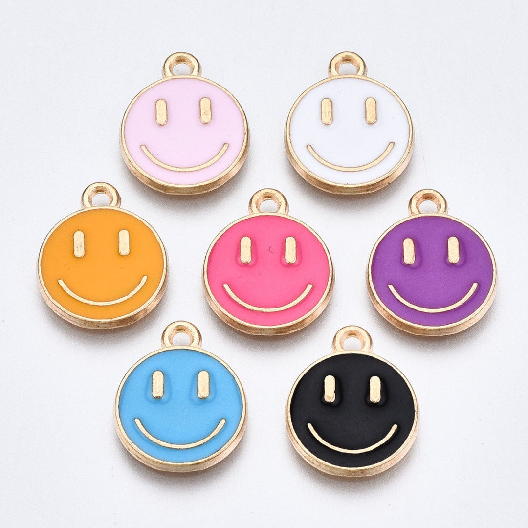 Gold Enamel Smile Face Charm Smile Charms Bulk Charms Set of 5 Charms ...