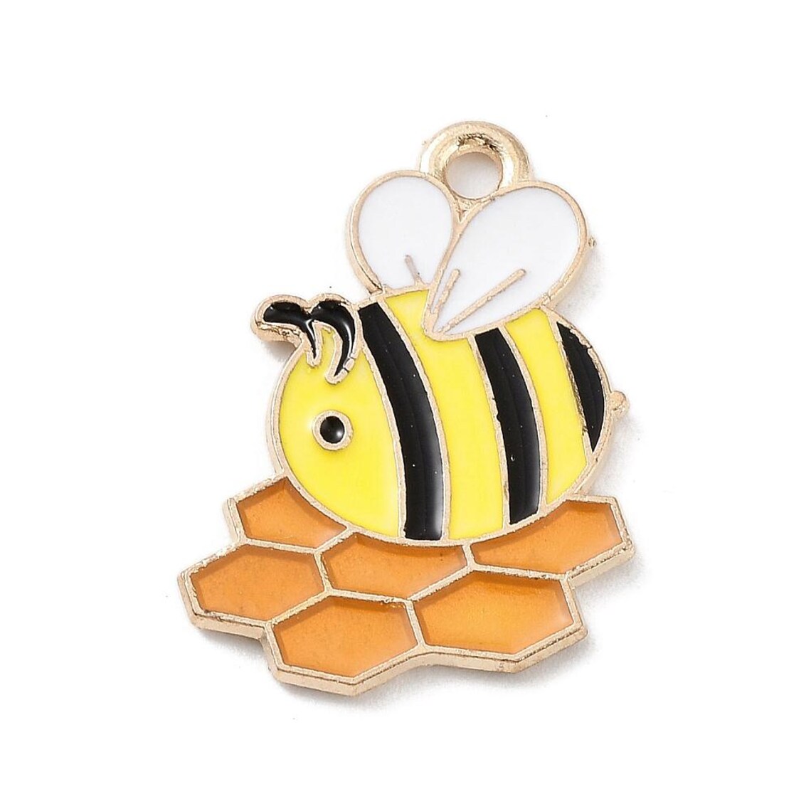 Gold Enamel Bee With Honeycomb Charm | Spring Charms | Insect Charms - Etsy