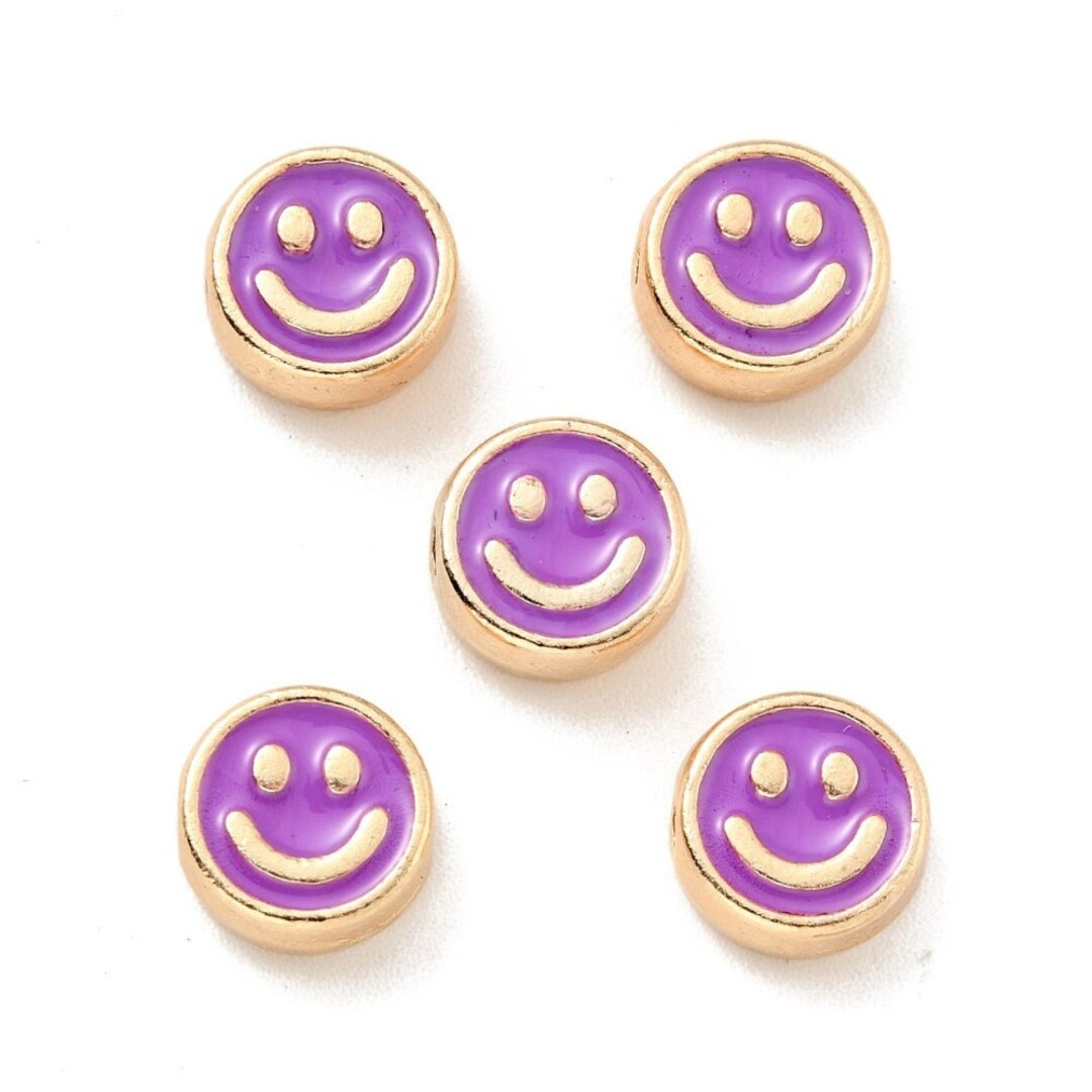 Enamel Smile Face Beads Smile Beads Gold Beads Enamel Beads Bulk Beads ...