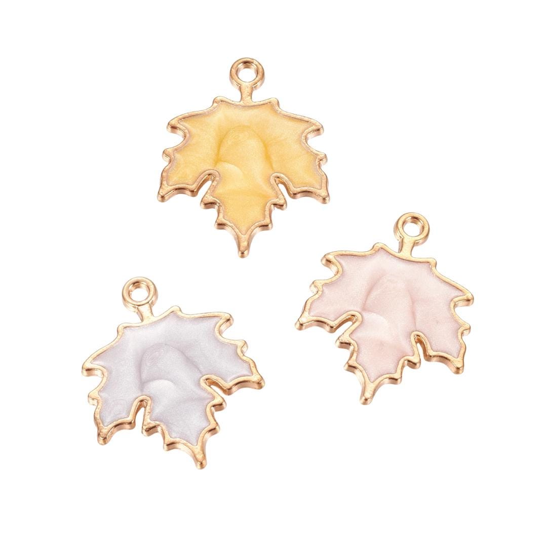 Gold Enamel Maple Leaf Charm | Autumn Charms | Bulk Charms | Set of 5 ...