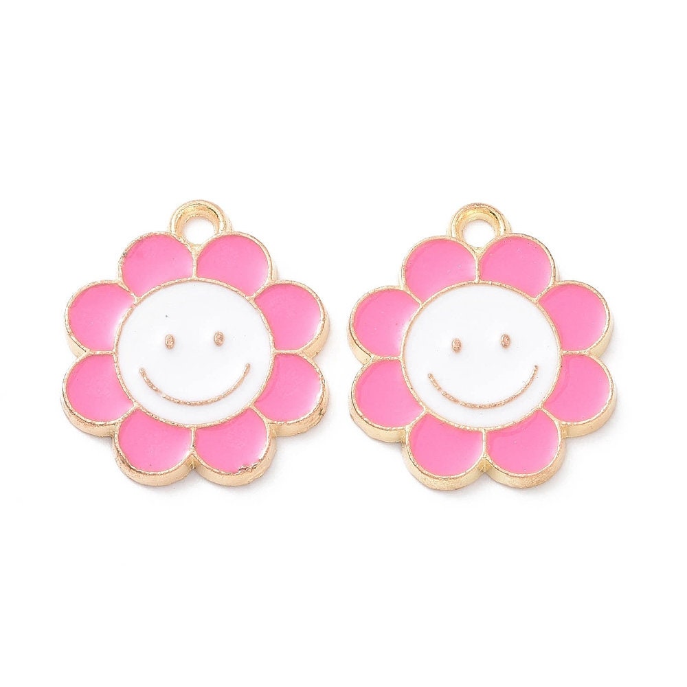 Gold Enamel Smiley Face Flower Charm | Spring Charms | Floral Charms ...