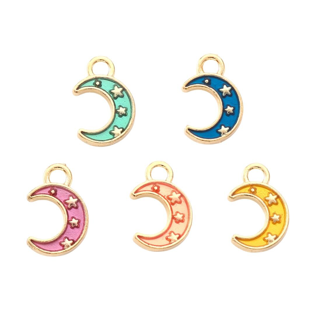 Tiny Enamel Crescent Moon With Star Charm | Galaxy Charms | Celestial ...
