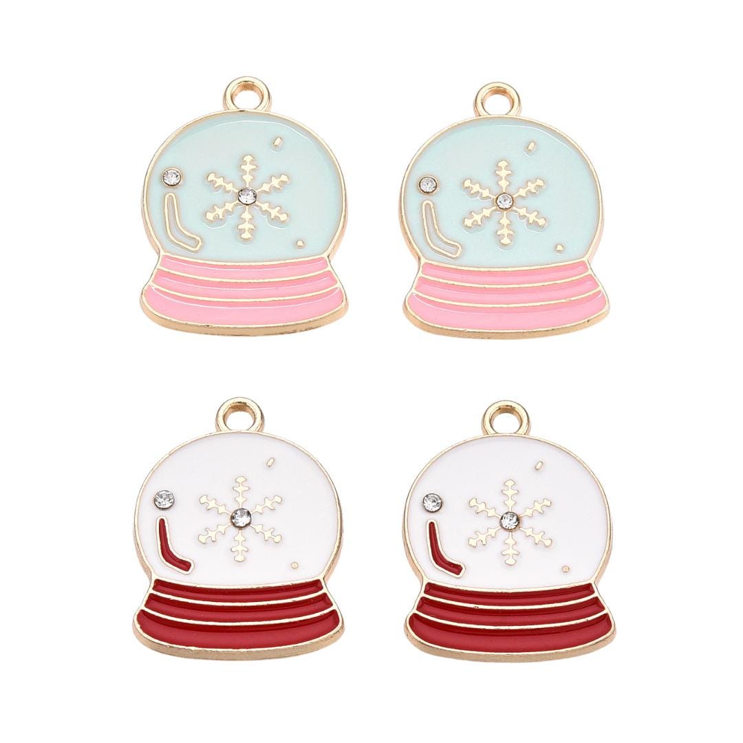 Gold Enamel Snowflake Snow Globe Charm | Christmas Charms | Holiday ...