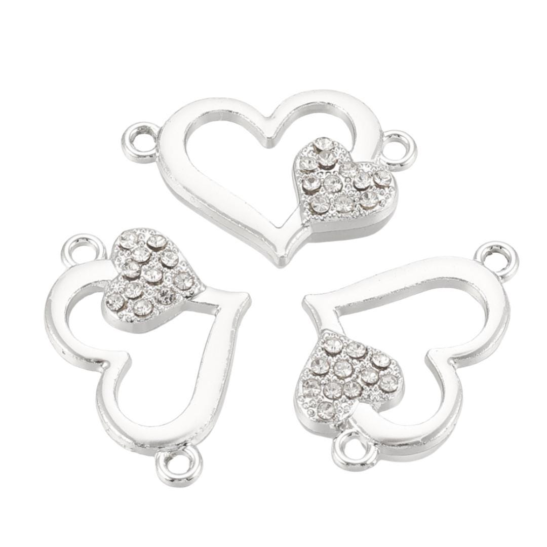 Silver Rhinestone Double Heart Connector | Valentine's Day Connectors ...