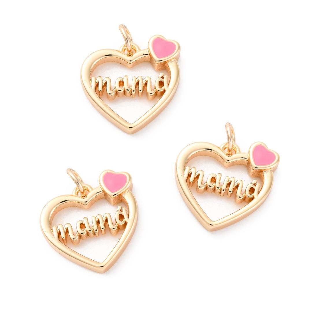 18K Gold-plated Mama With Mini Pink Heart Charm | Mother's Day Charms ...