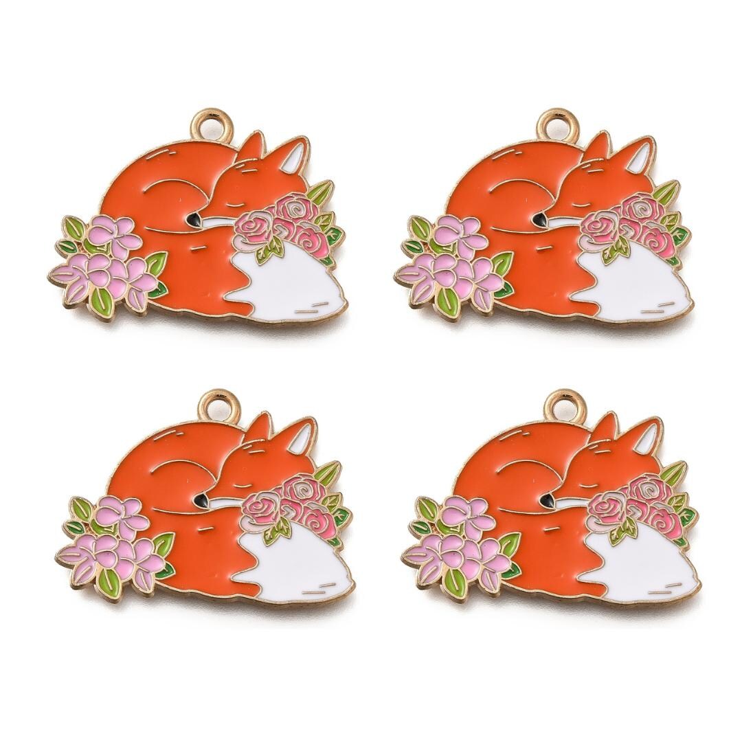 Gold Enamel Fox With Flowers Charm | Spring Charms | Animal Charms - Etsy