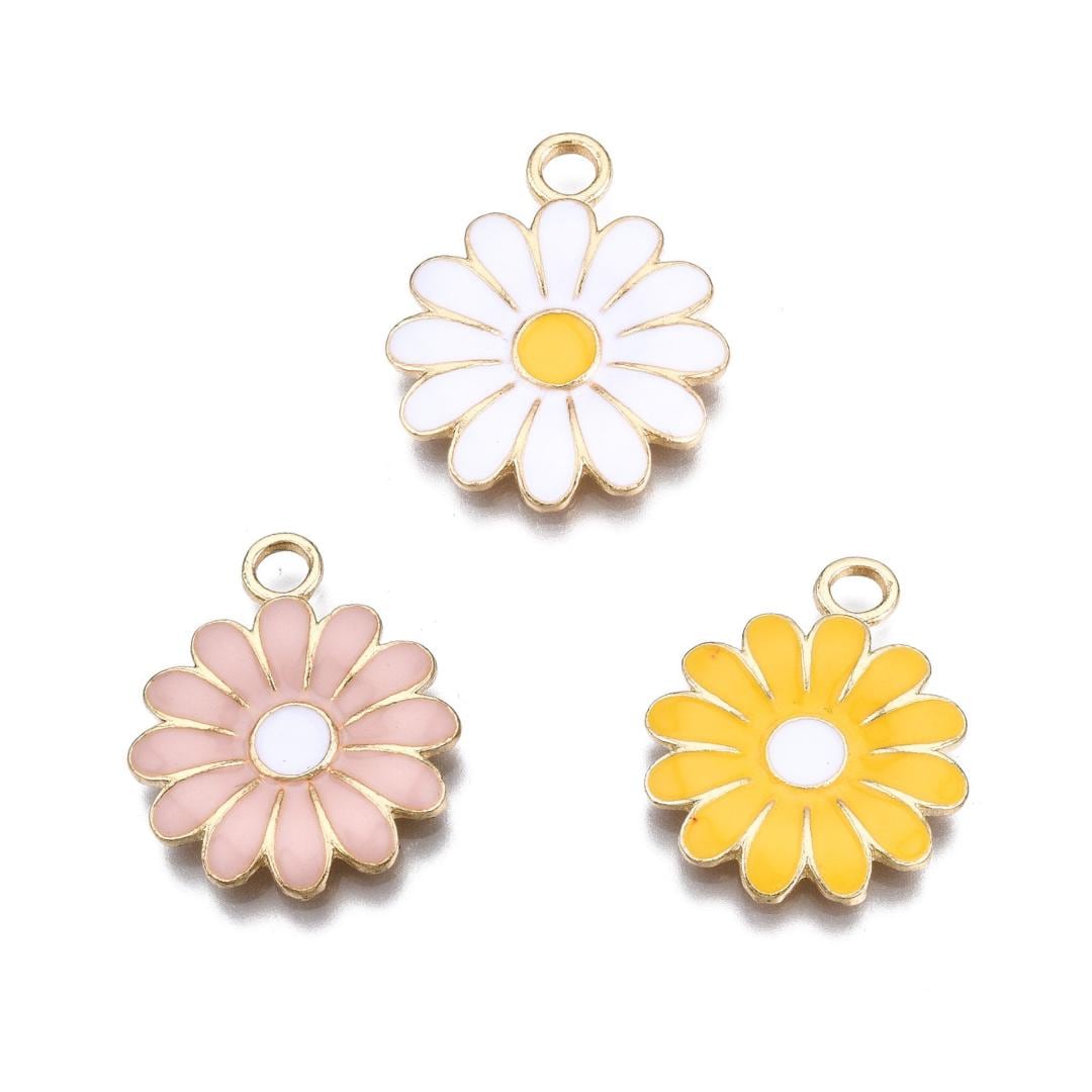 Gold Enamel Daisy Charm | Spring Charms | Floral Charms - Etsy