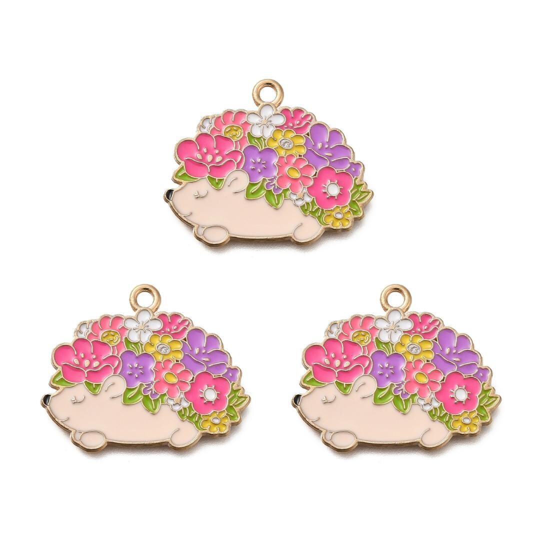 Gold Enamel Flower Hedgehog Charm | Spring Charms | Floral Charms ...