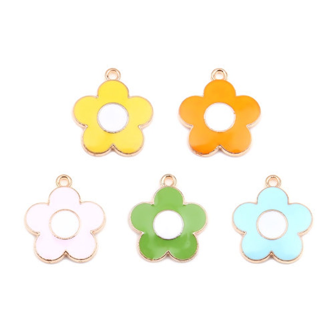 Gold-plated Enamel Flower Charm | Spring Charms | Floral Charms | 5 ...