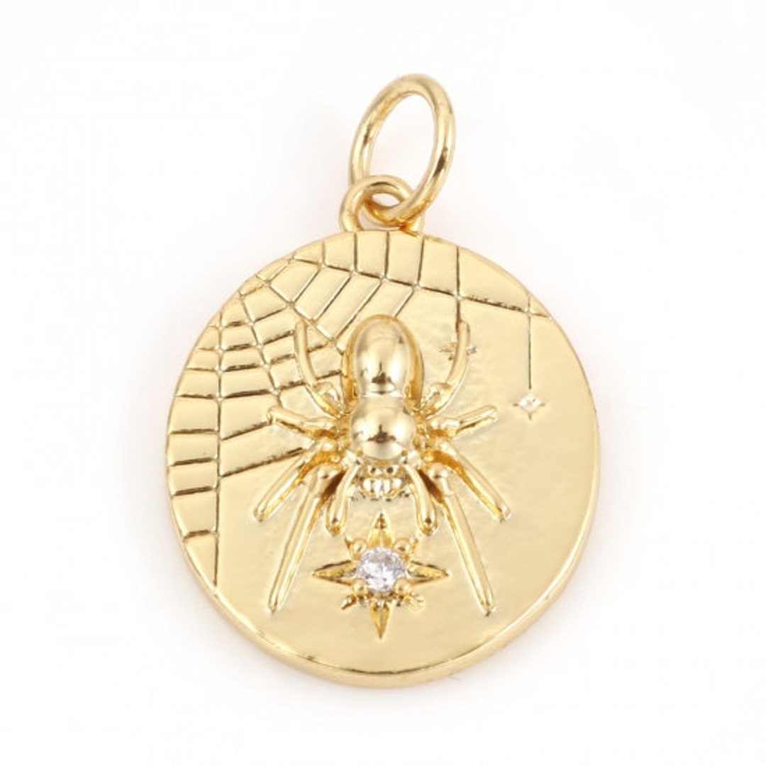 Gold Spider With Cobweb Charm Halloween Charms Rhinestone - Etsy