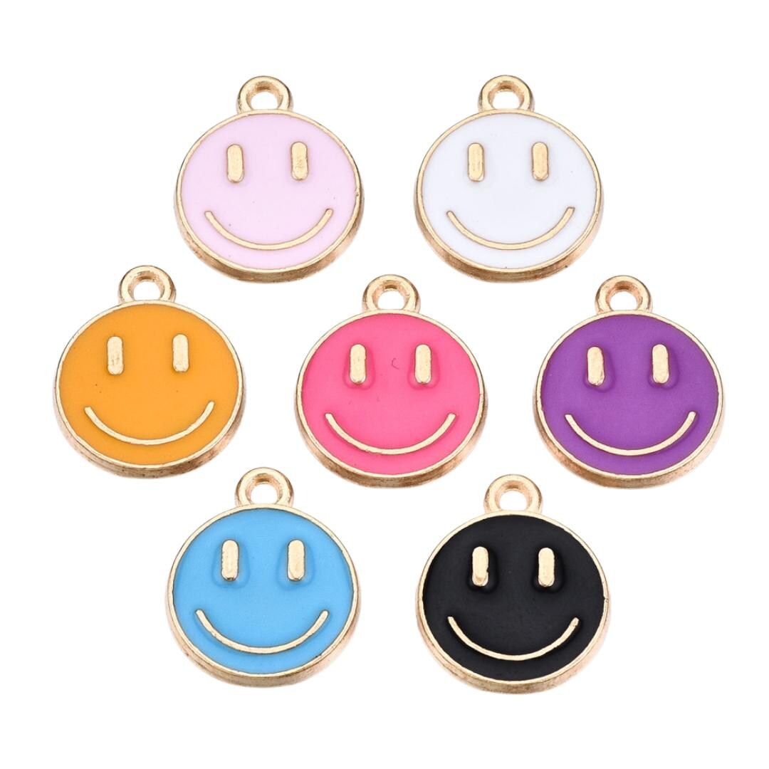 Gold Enamel Smile Face Charm | Smile Charms | 5 Charms | 10 Charms | 20 ...
