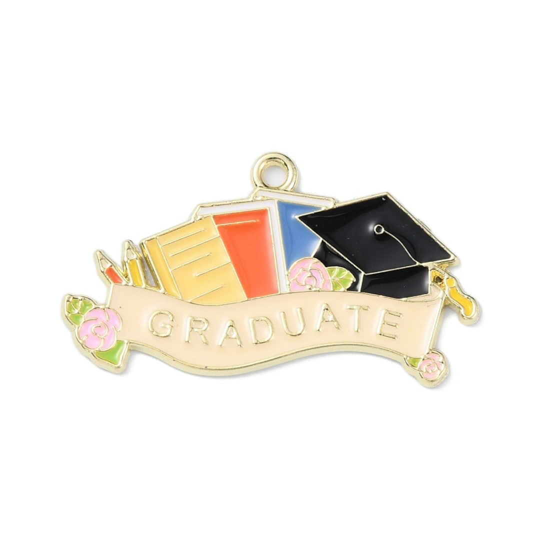 Gold Enamel Graduate With Cap and Papers Charm Graduation Charms Bulk ...