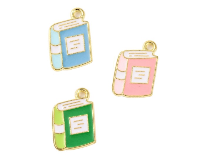 Gold-plated Enamel Book Charm | Book Charms - Etsy