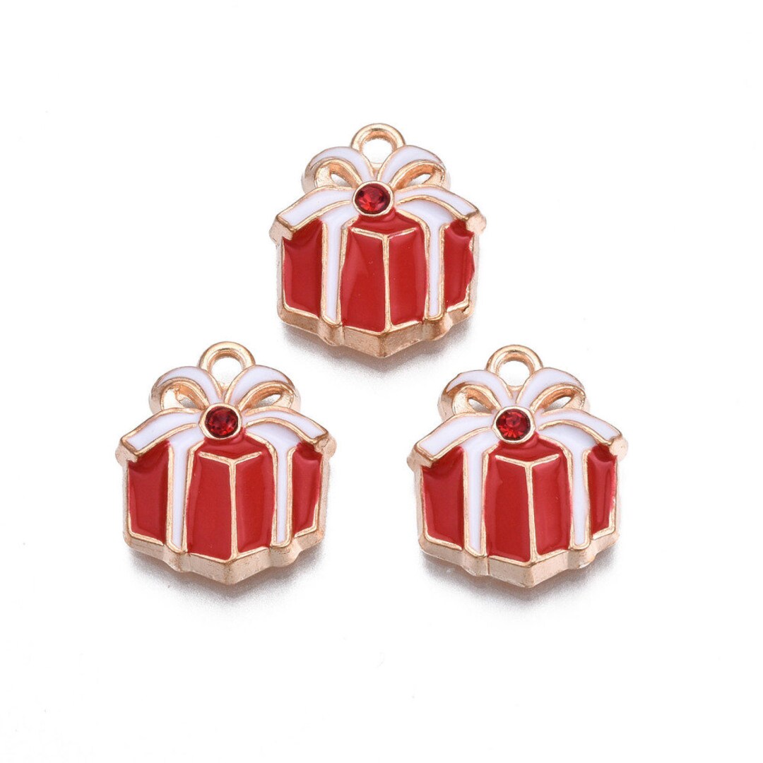 Red Enamel Present With Rhinestone Charm | Christmas Charms | Present ...