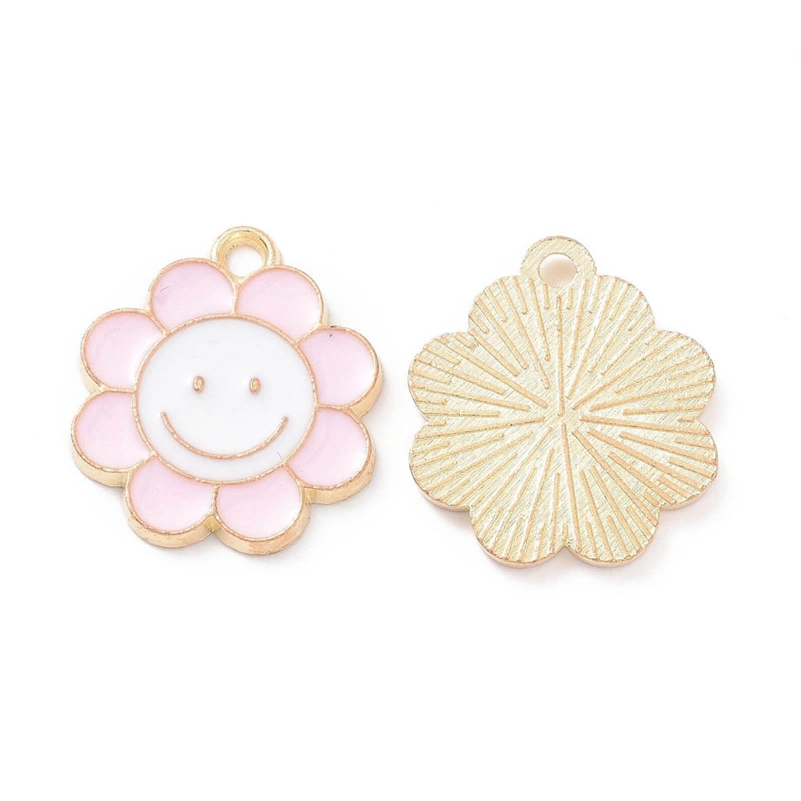 Gold Enamel Smiley Face Flower Charm | Spring Charms | Floral Charms ...