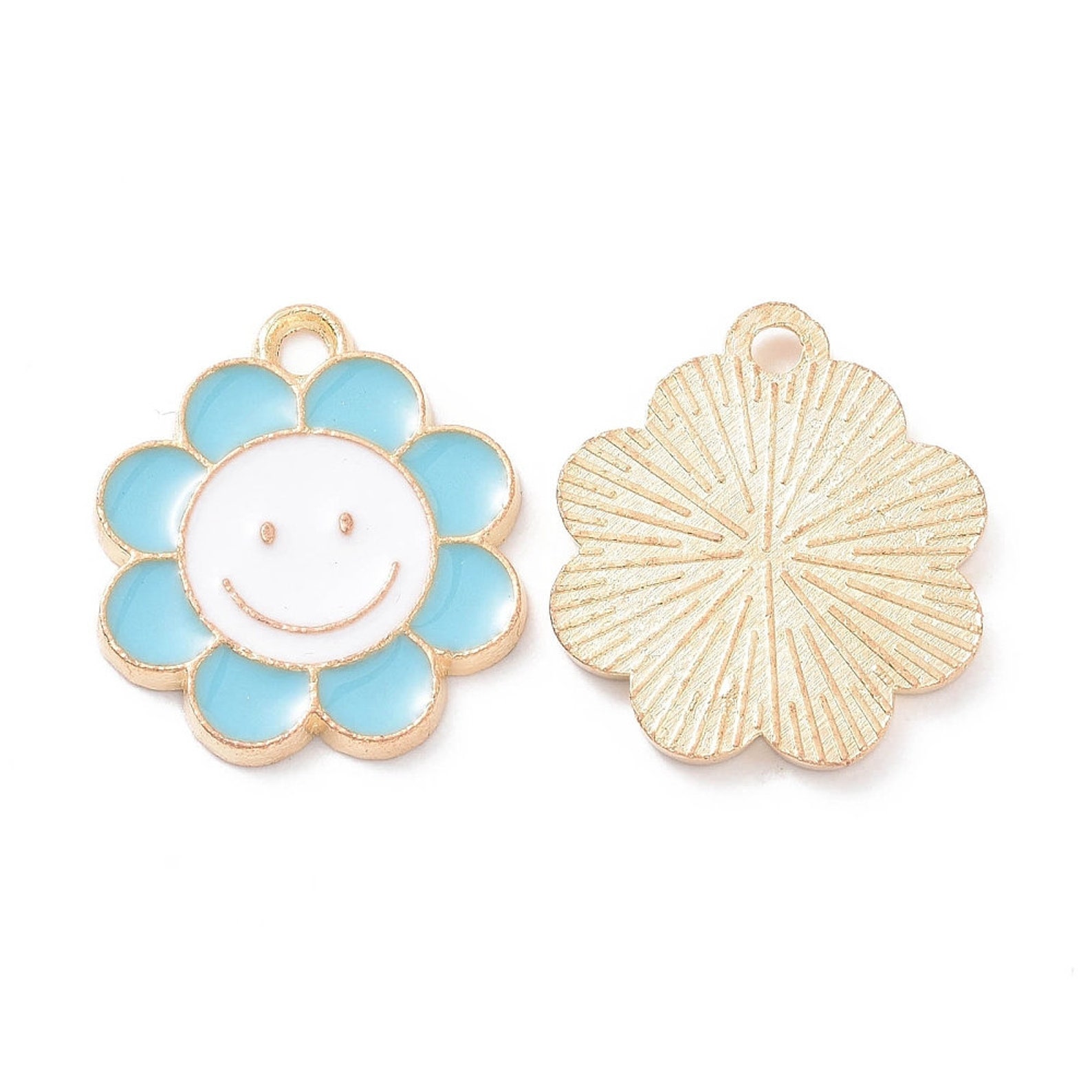Gold Enamel Smiley Face Flower Charm | Spring Charms | Floral Charms ...