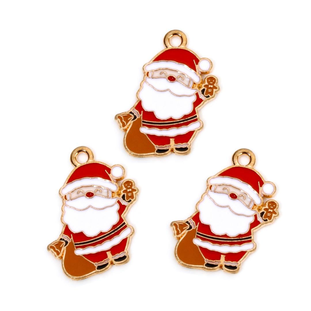 Gold Enamel Santa With Cookie & Toy Bag Charm | Christmas Charms ...