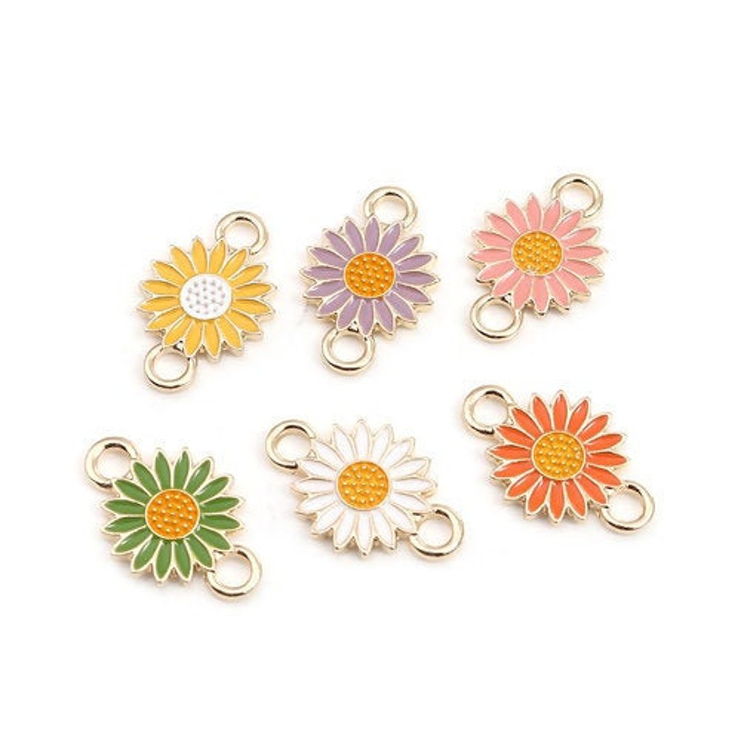 20 Pcs Gold-plated Enamel Daisy Connector | Spring Connectors | Flower ...