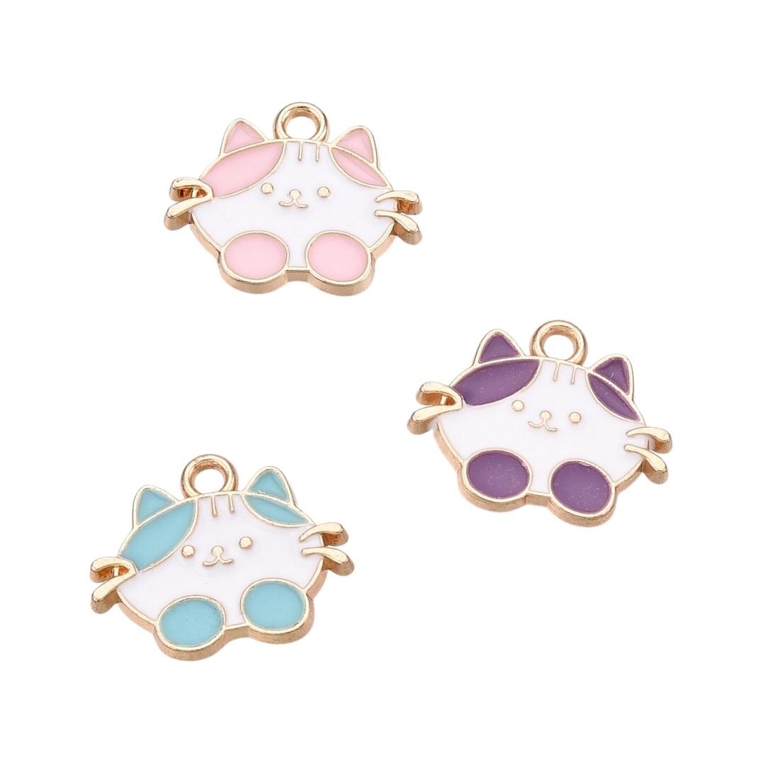 Gold Enamel Cute Cat Charm | Animal Charms | Pet Charms - Etsy