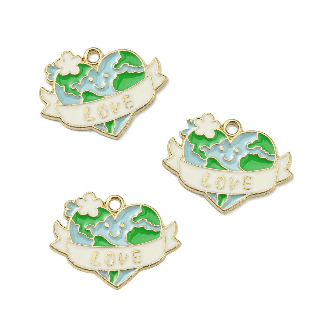 Gold Enamel Love Earth Charm | Earth Day Charms - Etsy
