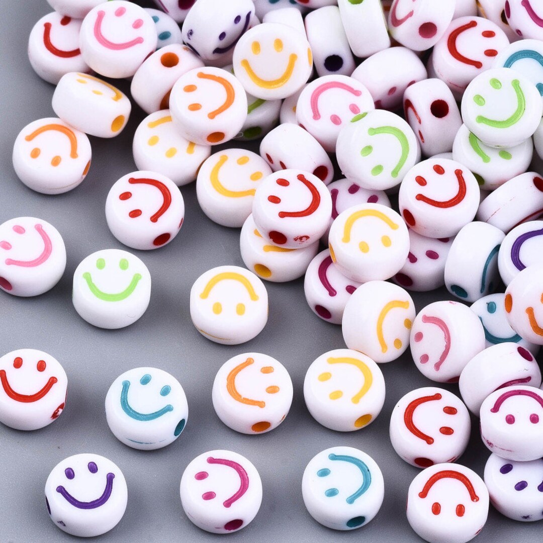 Smile Face Acrylic Beads | Smile Face Beads | Bulk Beads | 25 Beads ...