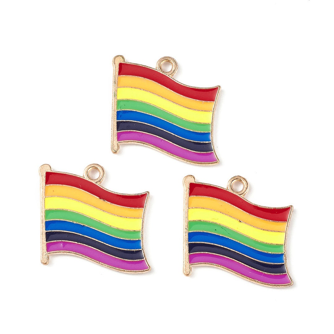Gold Enamel Rainbow Flag Charm | Pride Month Charms | Rainbow Charms - Etsy