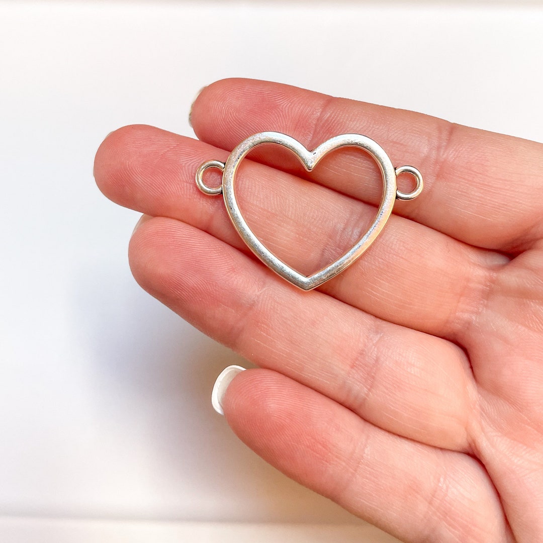 Large Antique Silver Heart Connectors | Valentine's Day Connectors | 5 ...