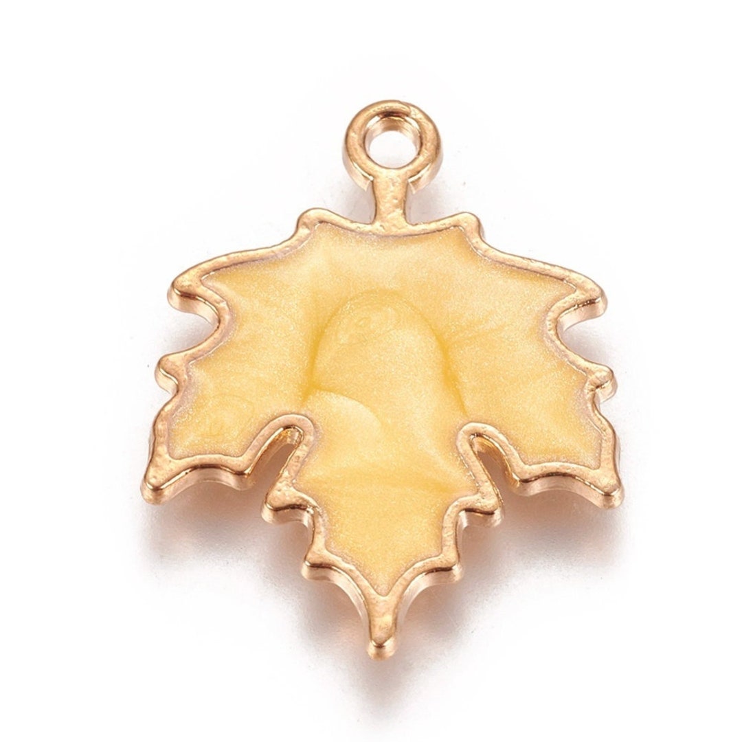 Gold Enamel Maple Leaf Charm Autumn Charms Bulk Charms Set of 5 Charms ...
