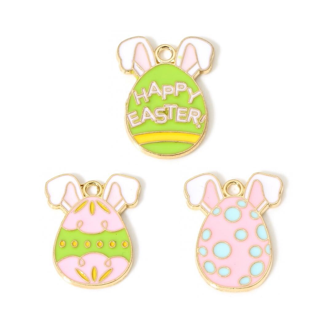 Gold-plated Enamel Easter Egg With Bunny Ears Charm | Easter Charms | 5 ...