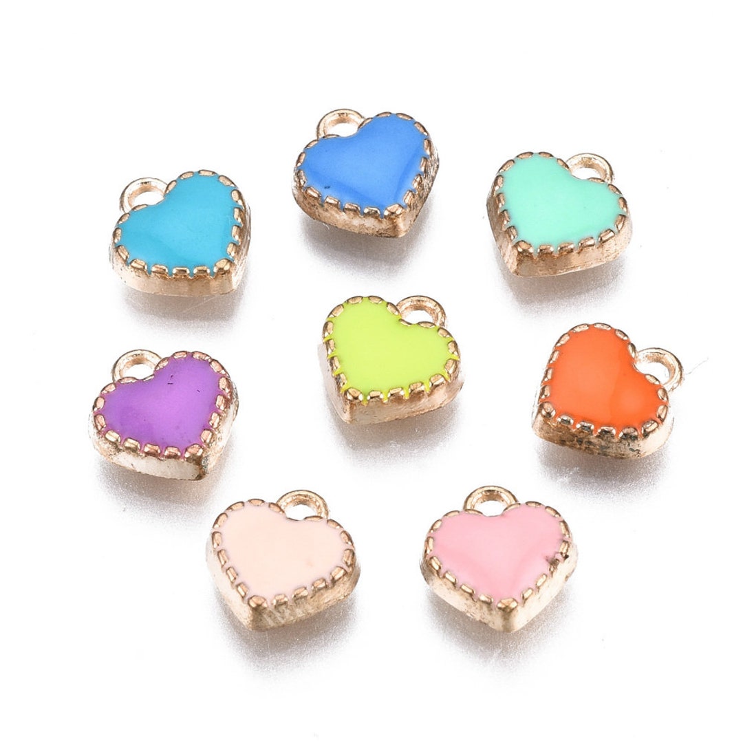 20 Pcs Bright Tiny Enamel Heart Charm | Valentine's Day Charms | Heart ...