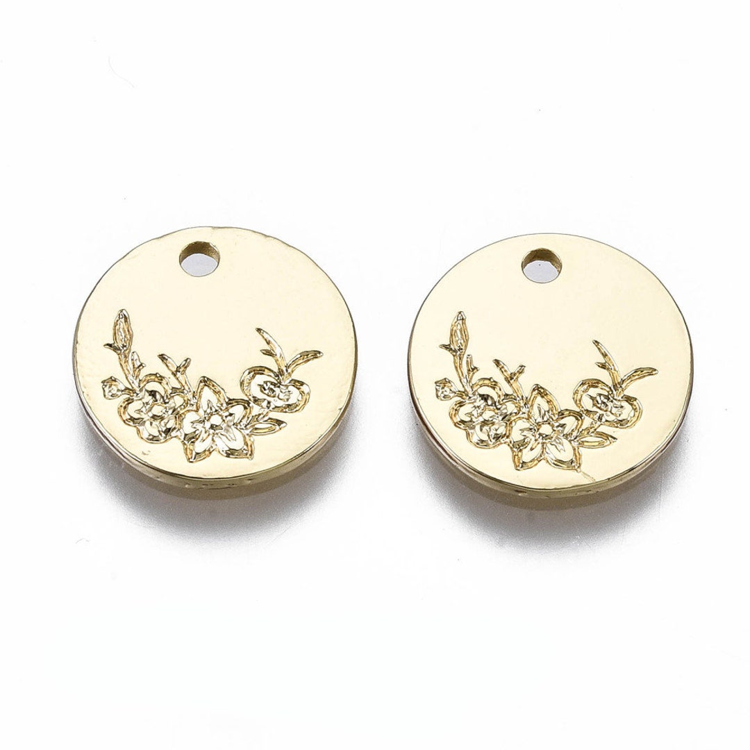 16K Gold-plated Engraved Flower Circle Charm Spring Charms Bulk Charms ...