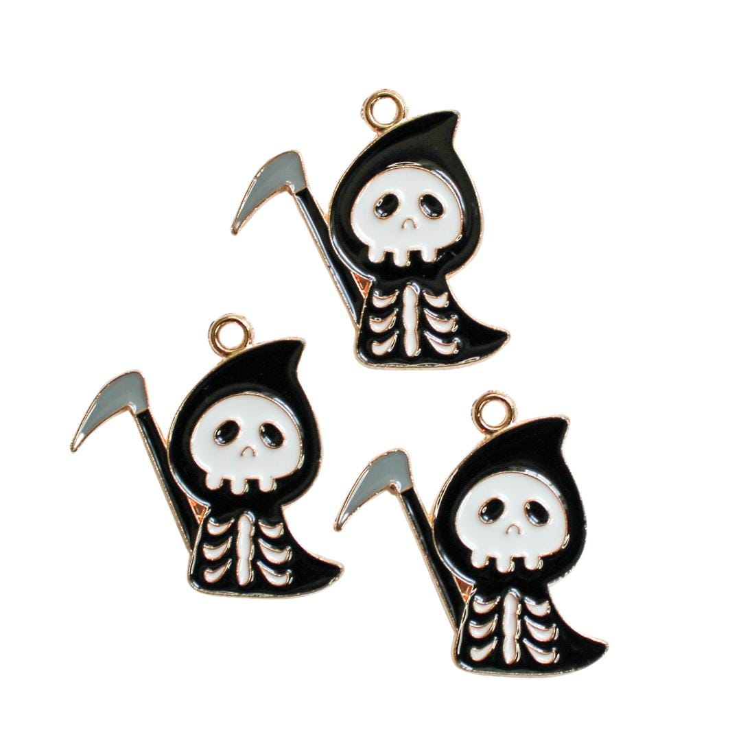Gold Enamel Grim Reaper Charm | Skeleton Charms | Halloween Charms ...