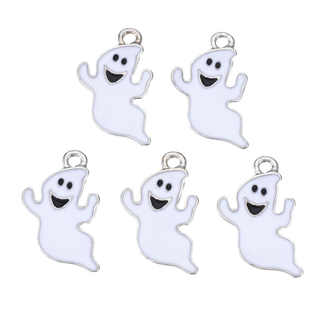 Silver Enamel Ghost Charm | Halloween Charms | Holiday Charms - Etsy