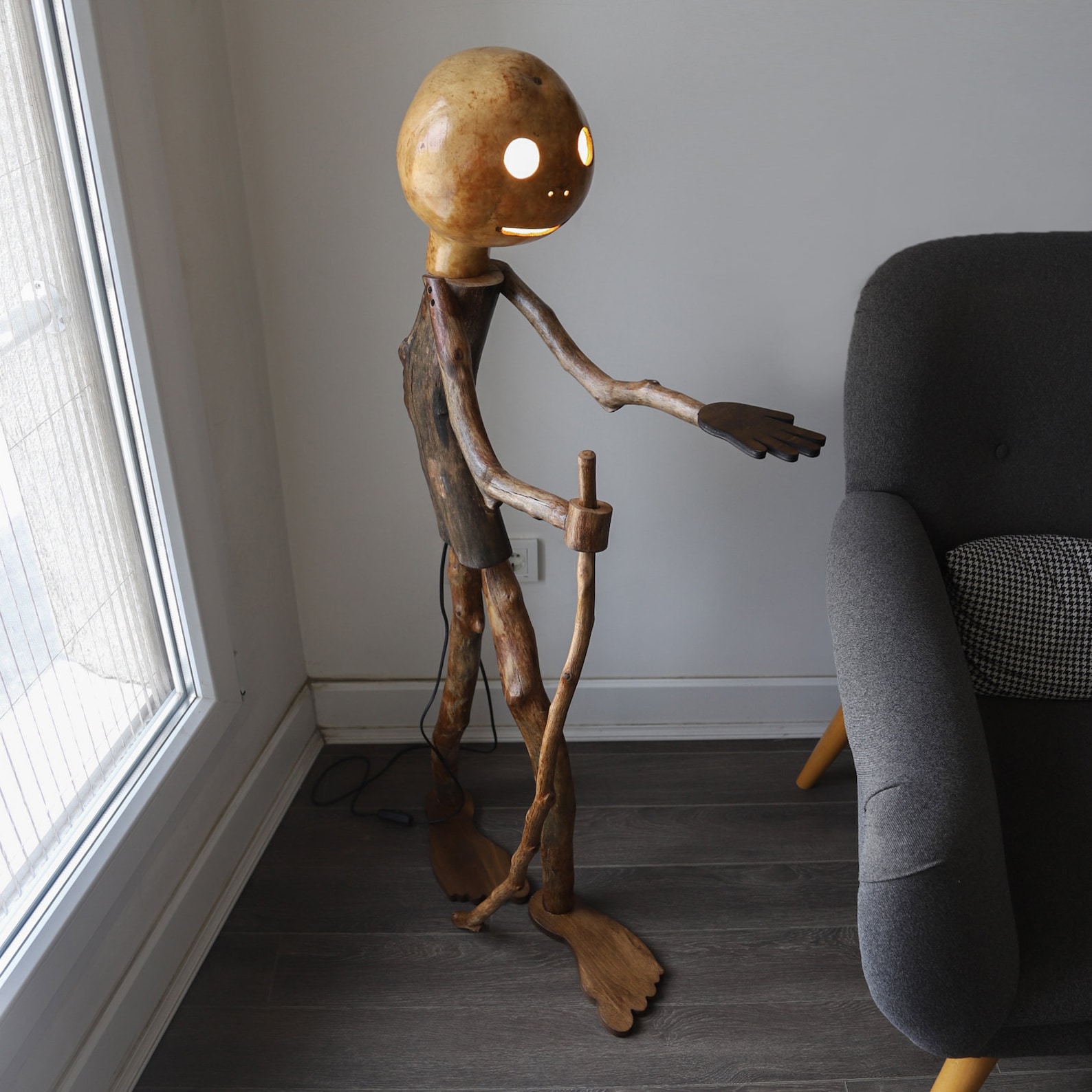 Old Man Figured Wooden Floor Lamp, Human Shaped Lighting, Decorative ...